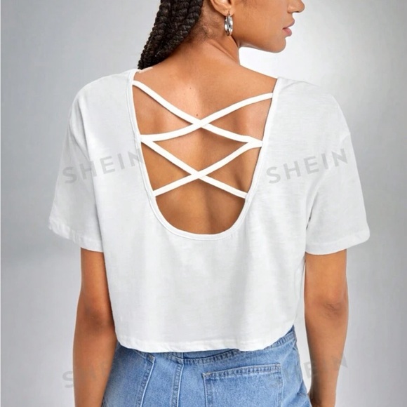 SHEIN | Tops | White Cropped Top Open Back Brand New | Poshmark